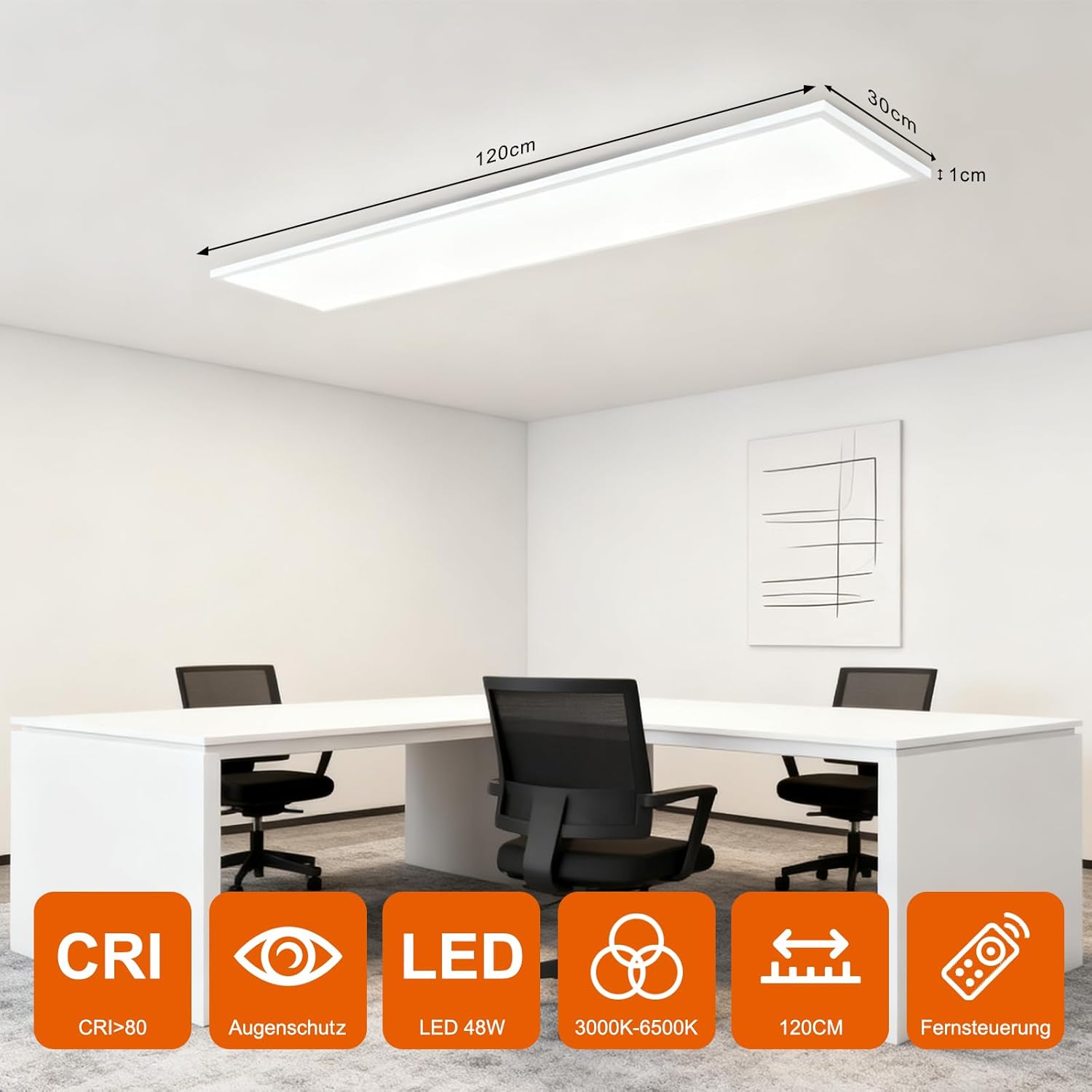 LED Panel Ceiling Light - 100 x 25 cm Long Rectangular Ceiling Light F ...