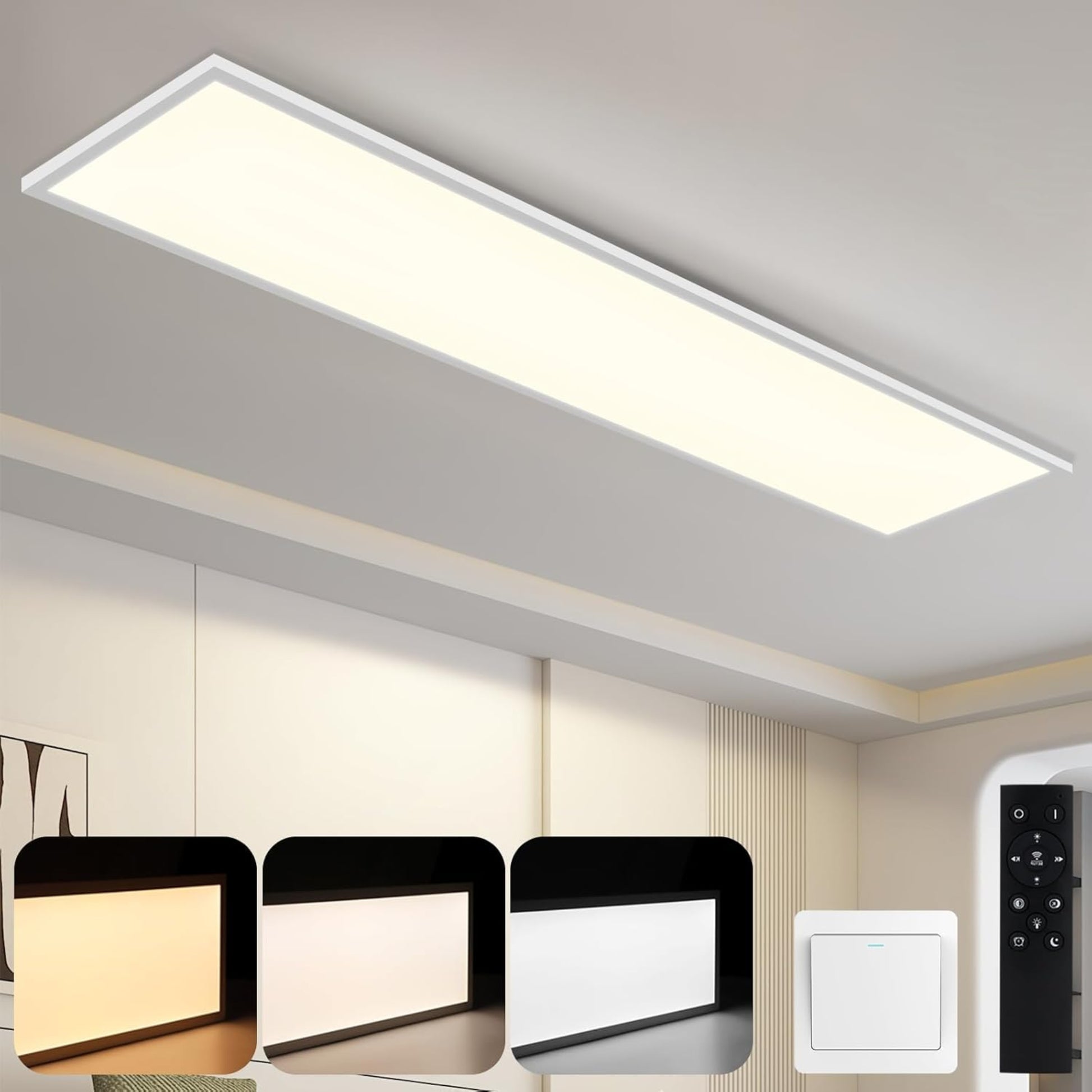 LED Panel Ceiling Light - 100 x 25 cm Long Rectangular Ceiling Light F ...